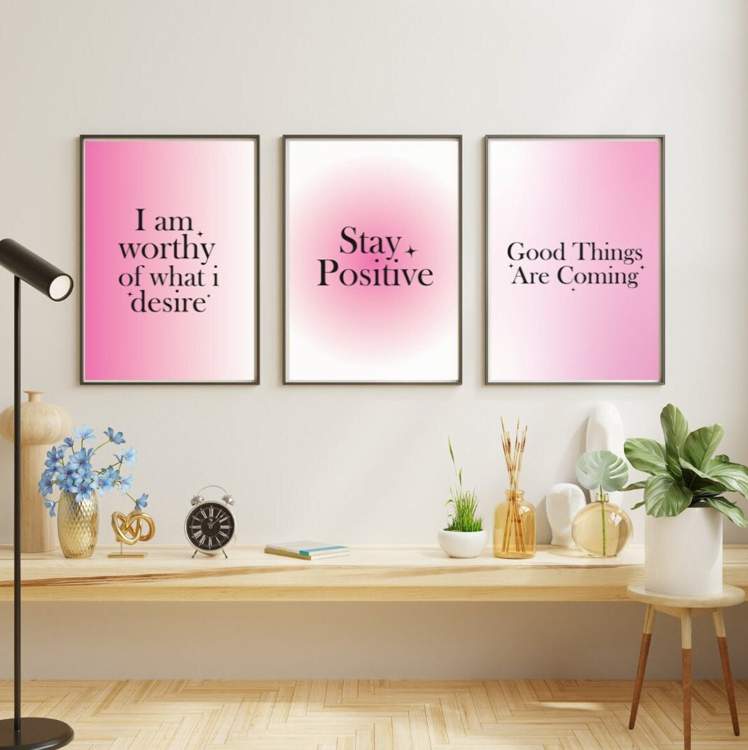 Pink Positive Affirmations Prints set of 3 A4 Wall Art Aesthetic ...