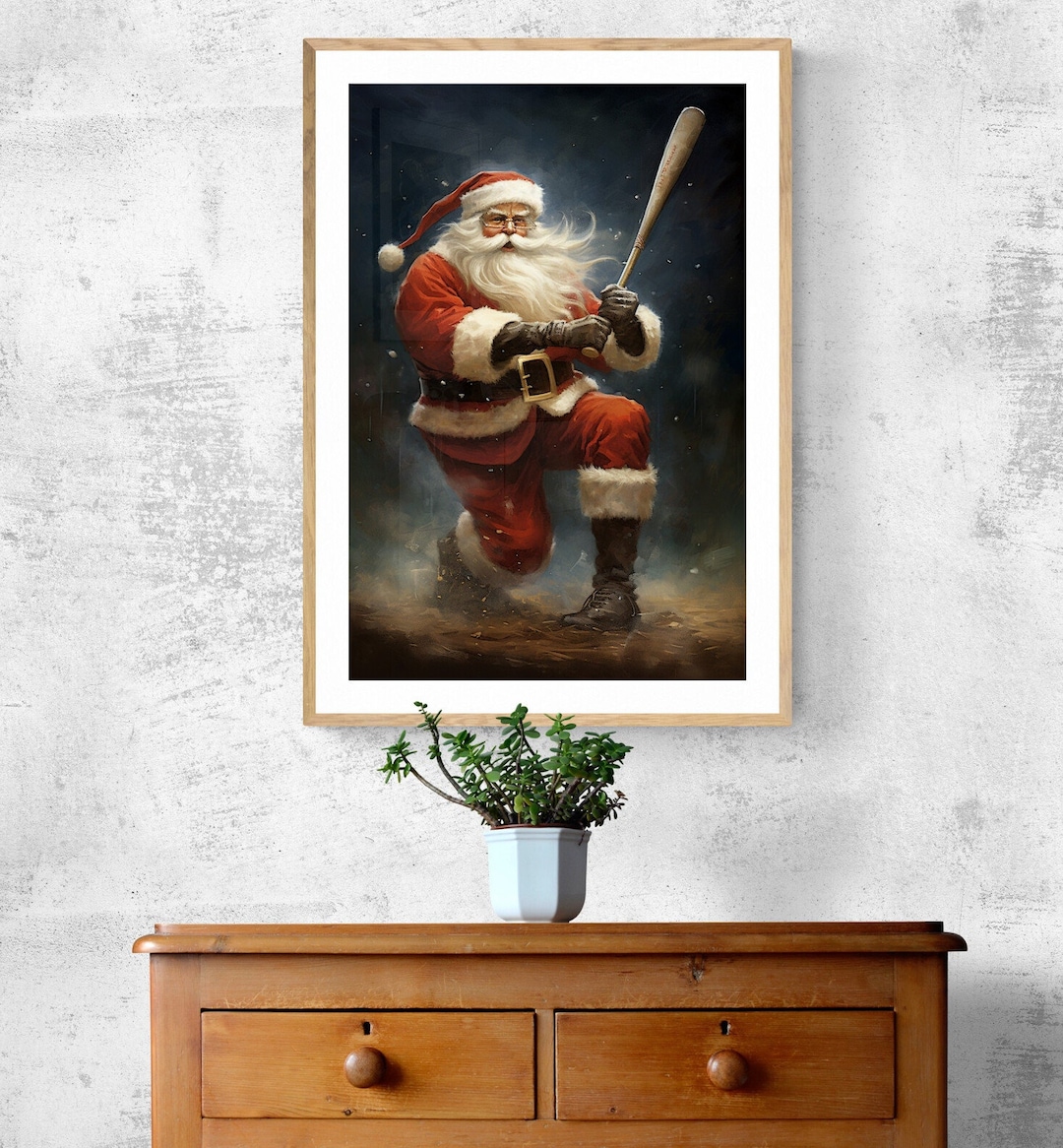 Santa Playing Baseball Art Digital Downloadable Holiday Print - Etsy