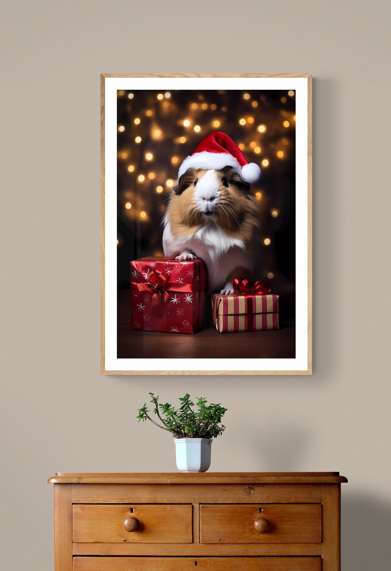 Cute Christmas Guinea Pig Wall Art Digital Downloadable Guinea Pig ...