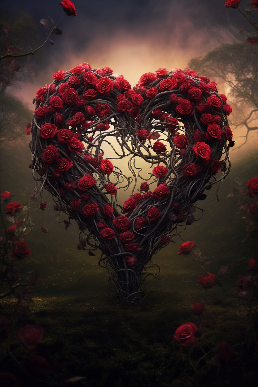 Rose Bush Heart Art Digital Downloadable Valentines Print - Etsy