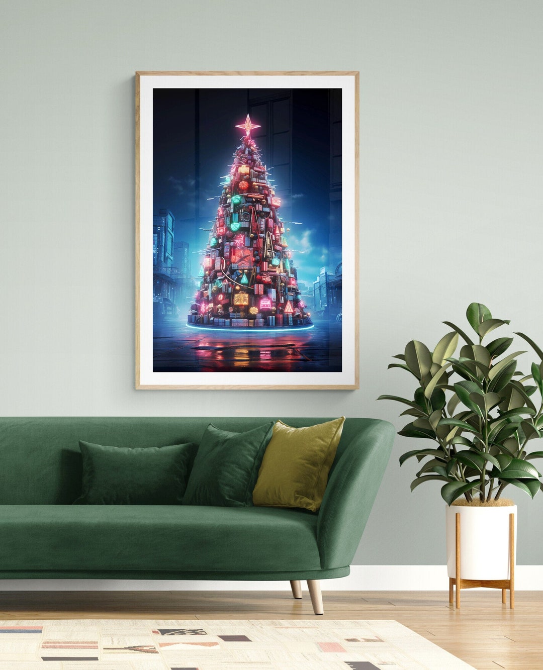 Cyberpunk Christmas Tree Wall Art Digital Downloadable Christmas Print ...