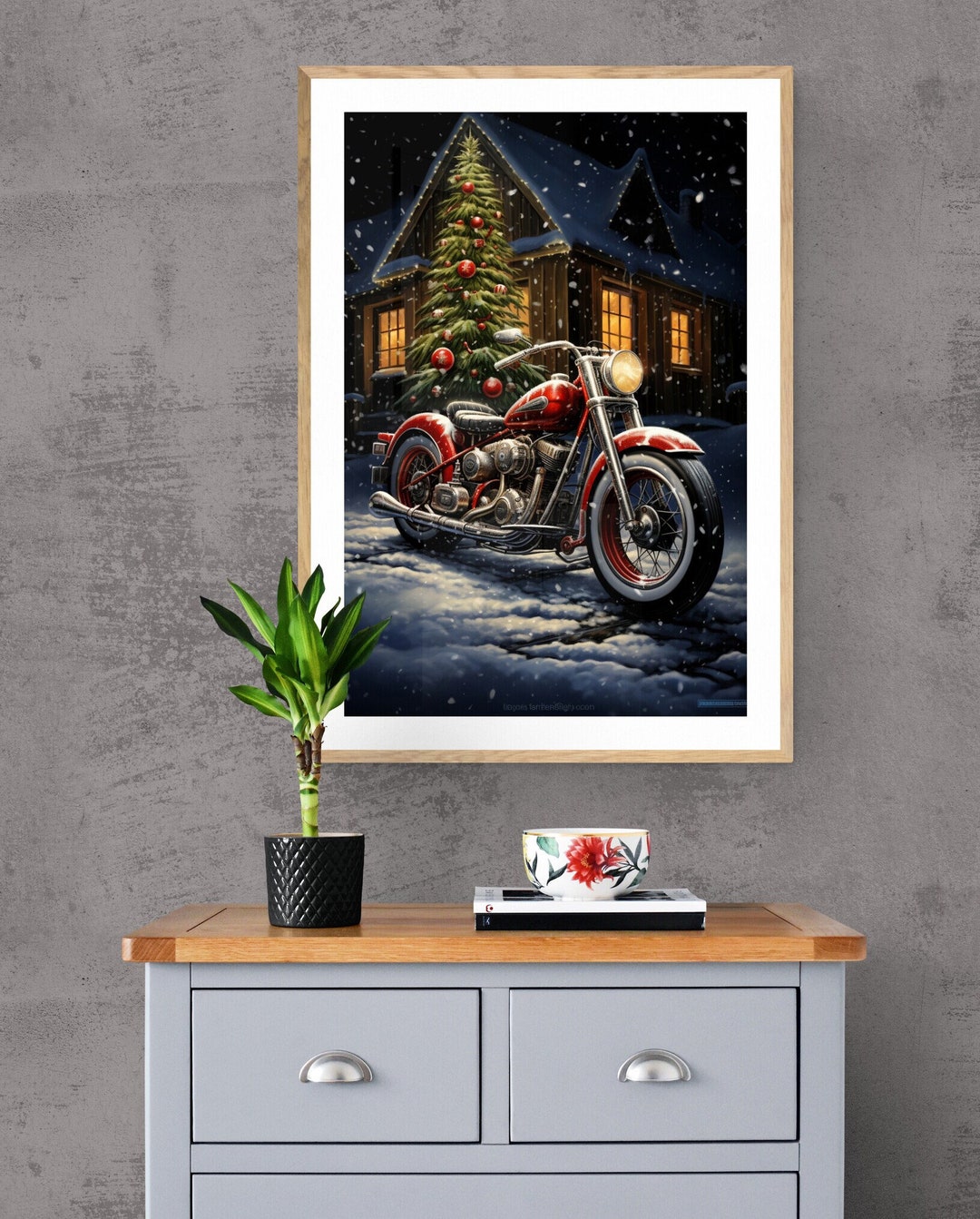 Christmas Motorcycle Art Digital Downloadable Motorcycle Print - Etsy