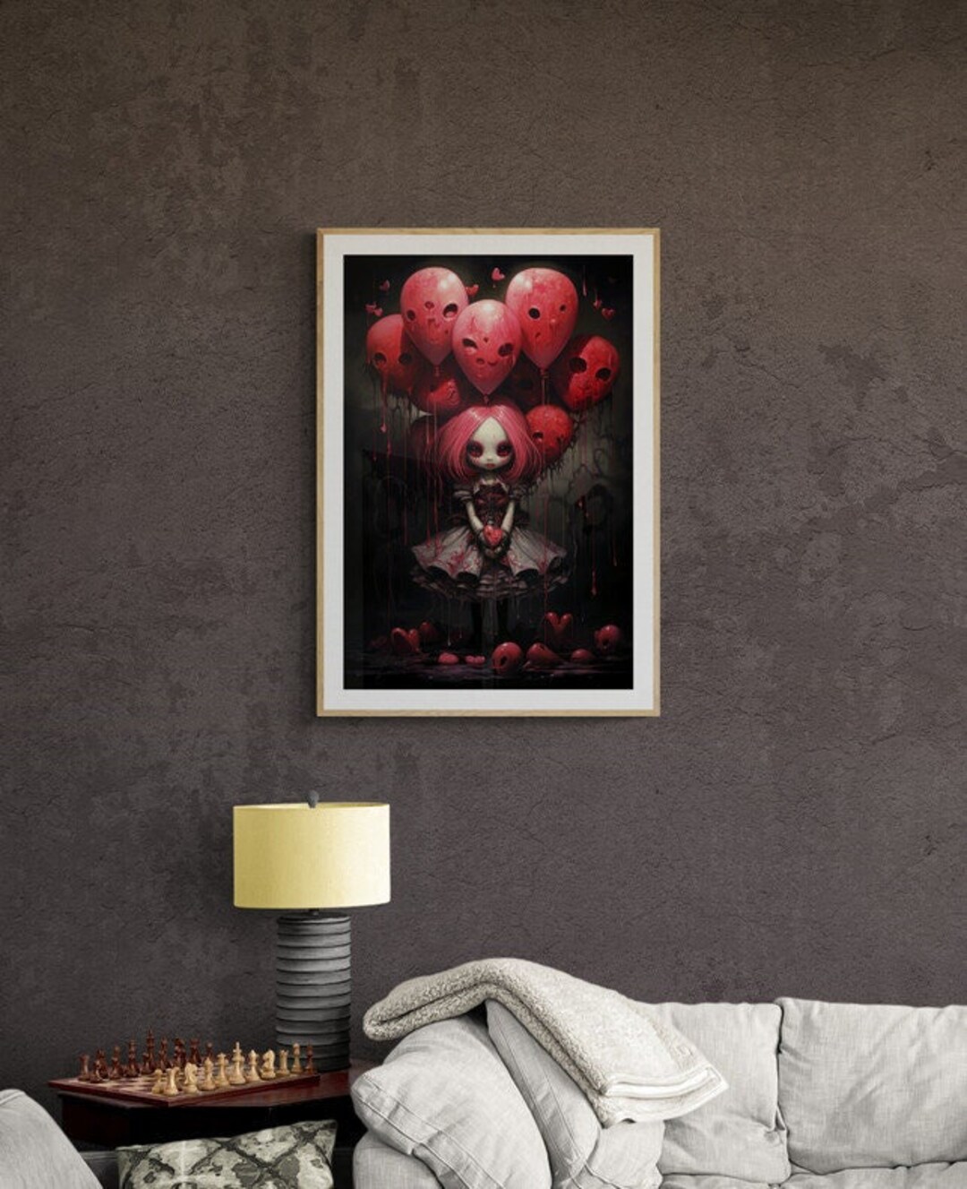 Goth Girl With Balloons Art Digital Downloadable Valentines Print - Etsy