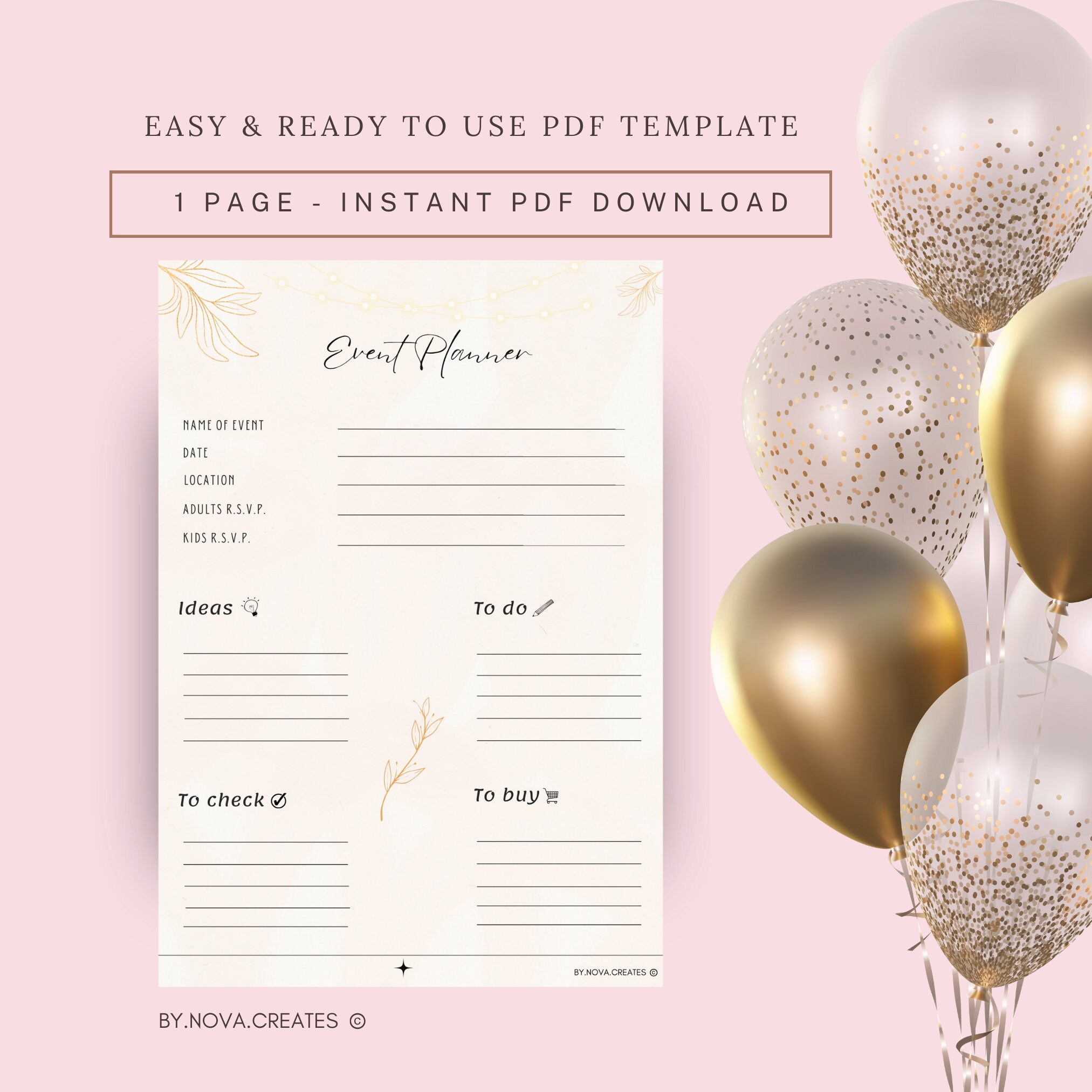 PRINTABLE Girls Party Event Planner, Soft Pink Flower Design, Blank PDF ...