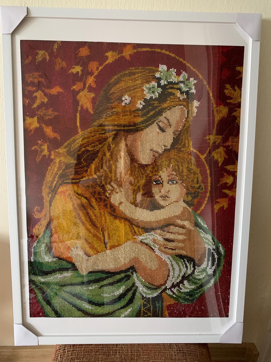 Hand-beaded Virgin Mary and Child, 50x70cm Framed Art - Etsy