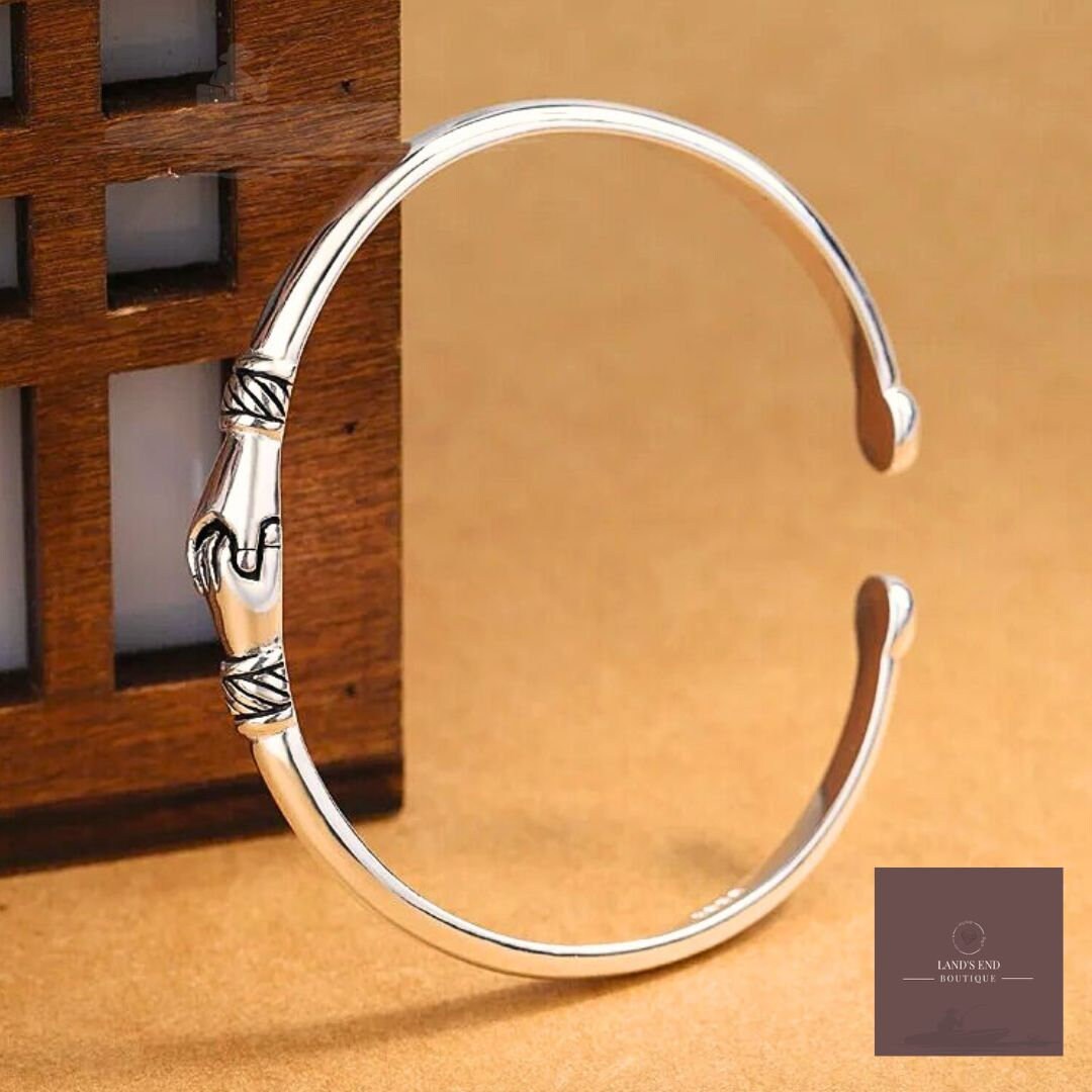 Silver Linked Hands Bangle Silver Adjustable Bangle Friendship Bracelet ...