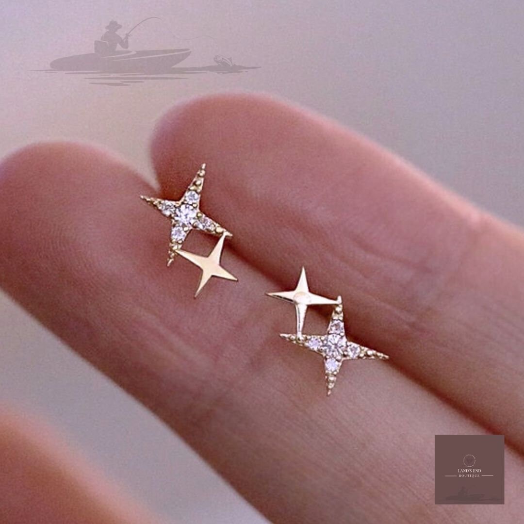 Golden Star Stud Earrings Gold Star Earrings Dainty Gold Earrings ...