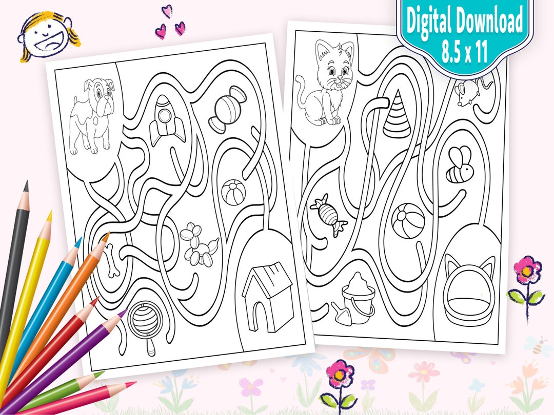 5 Fun and Challenging Mazes for Kids With Cute Pictures to - Etsy