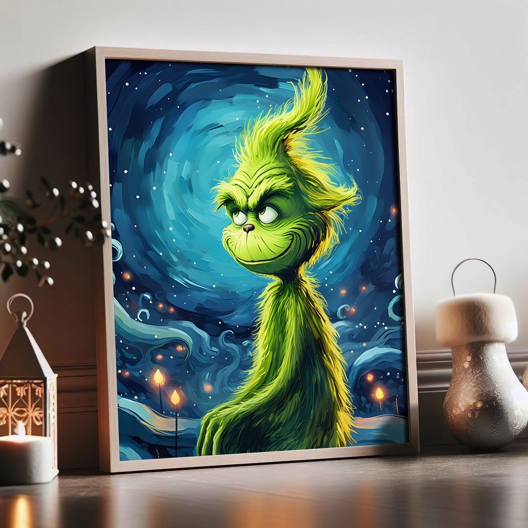 The Grinch Movie Painting, Vincent Van Gogh Style Poster, Merry Christmas Print, Christmas Decor ...