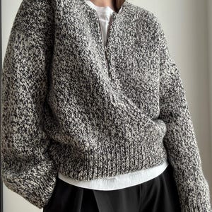 Luna Zip Sweater Knitting Pattern: Oversized Melange Wool Crewneck (PDF ...