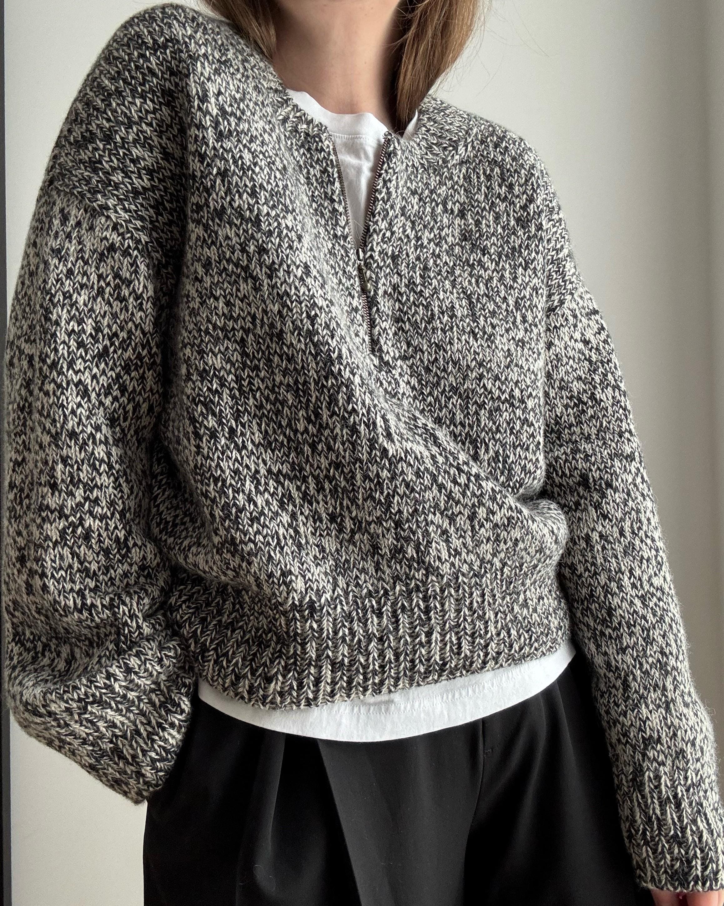 Luna Zip Sweater Knitting Pattern: Oversized Melange Wool Crewneck (PDF ...
