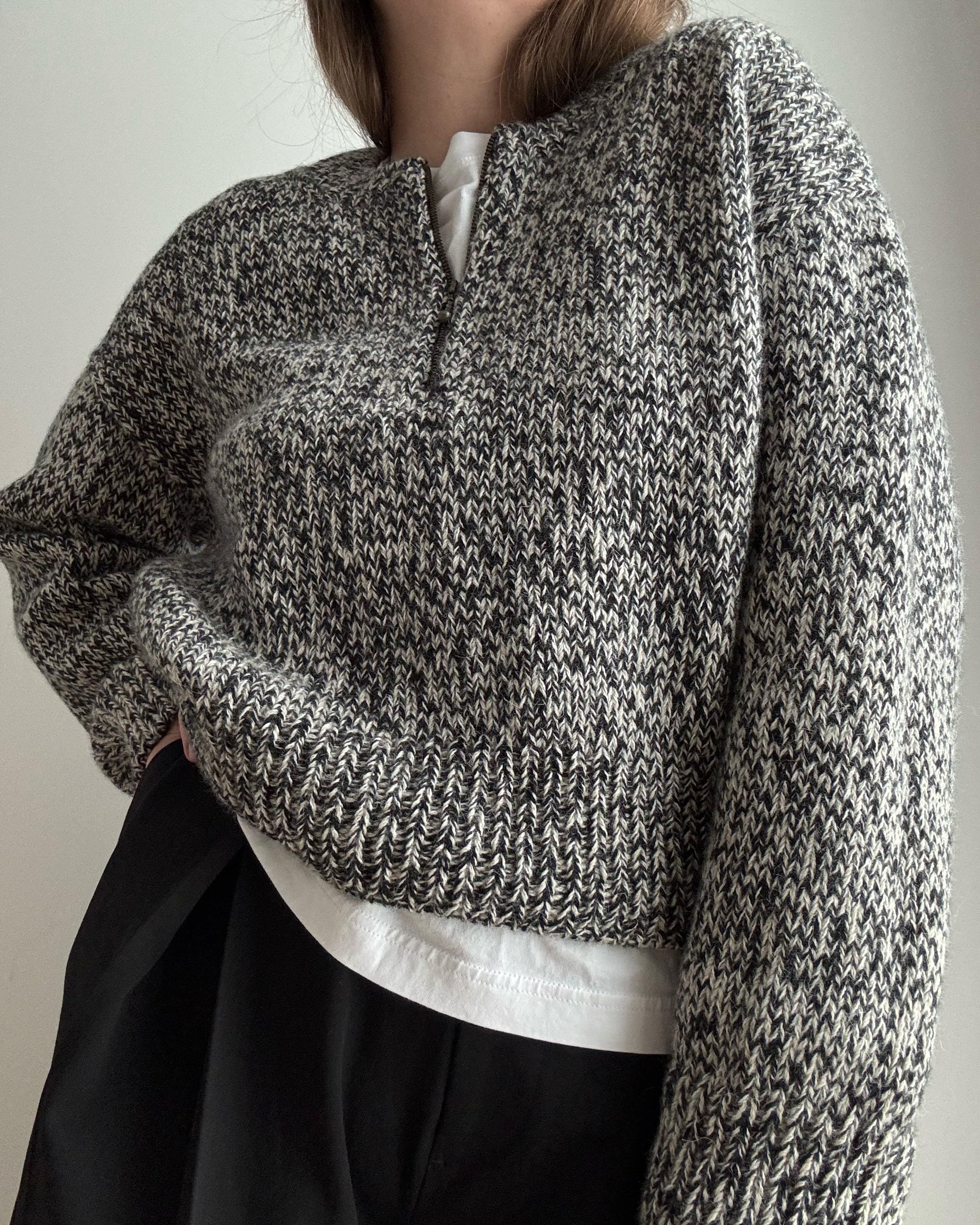 Luna Zip Sweater Knitting Pattern: Oversized Melange Wool Crewneck (PDF ...