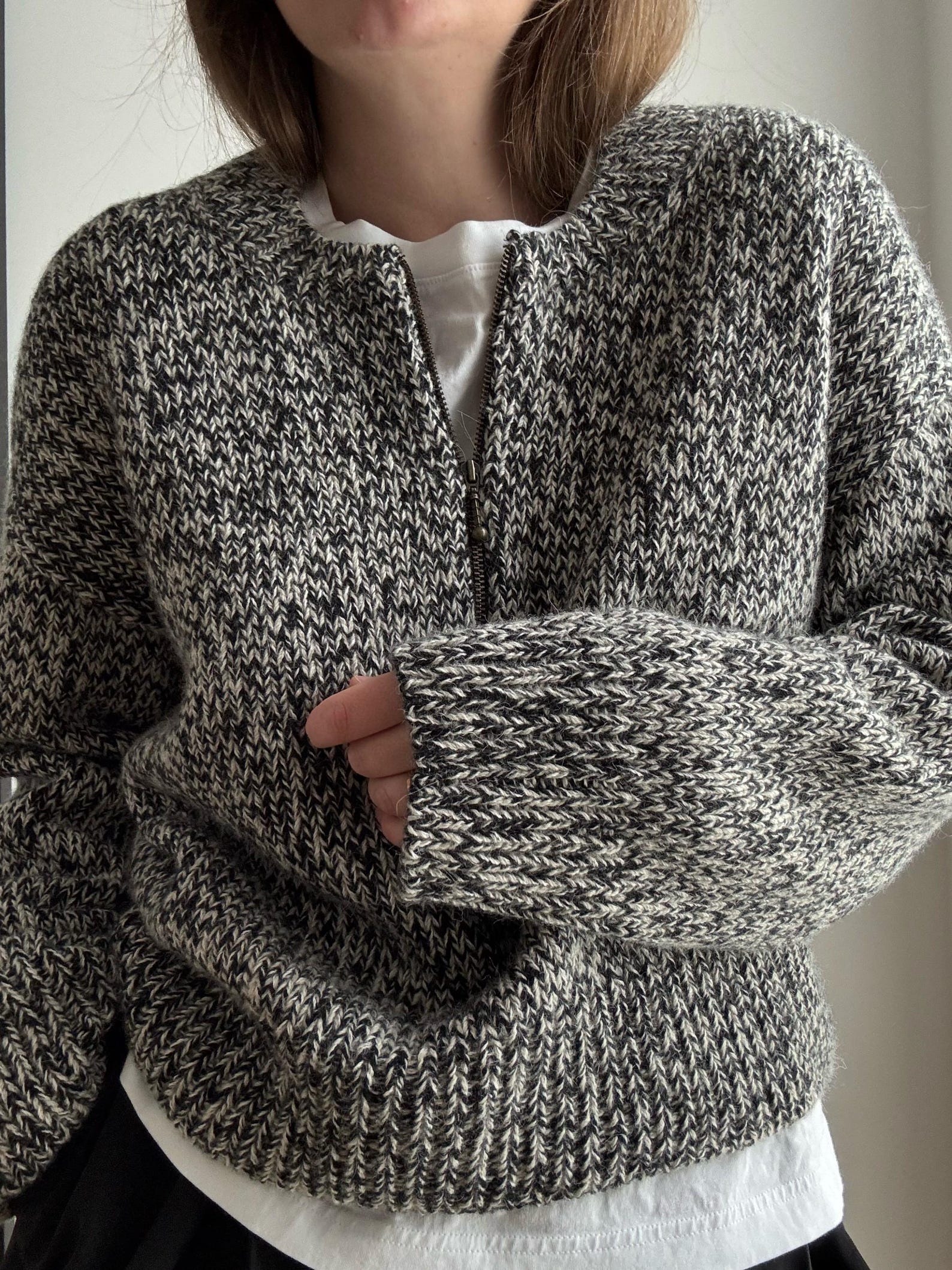 Luna Zip Sweater Knitting Pattern: Oversized Melange Wool Crewneck (PDF ...