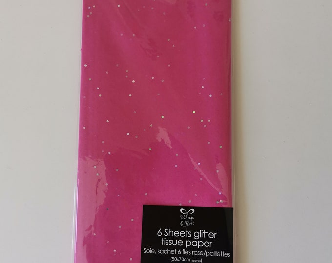 6 Sheets of Pink Glitter Tissue Paper - 50cm X 70cm Pink Glitter Tissue ...