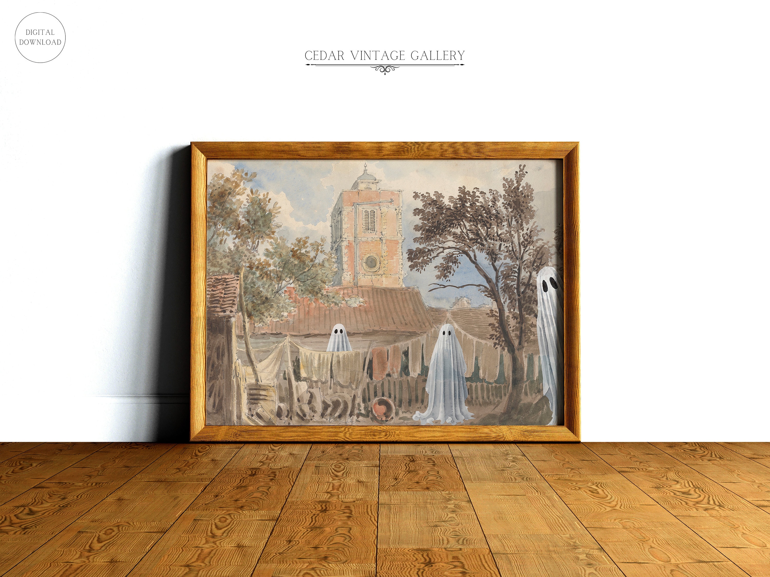 Cute Ghost Halloween Ghost Scene Wall Art Set Vintage - Etsy