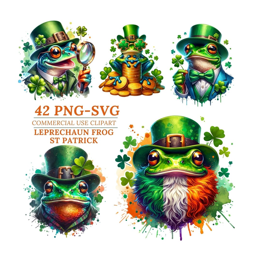 Vibrant St. Patrick's Day Frog Clipart Bundle Watercolor Designs ...