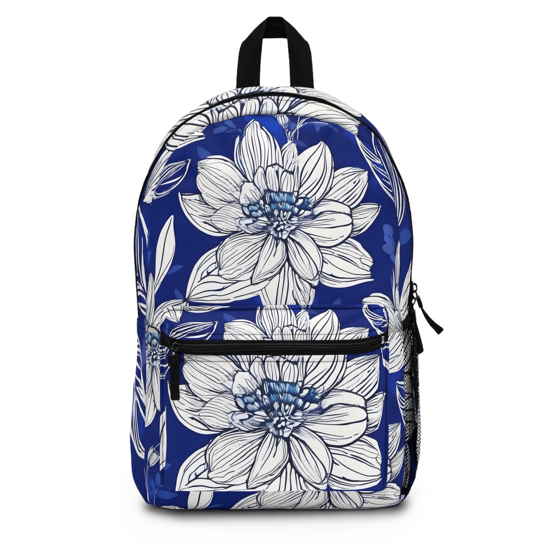 Floral Backpack With White Flowers for School Work or Travel - Etsy