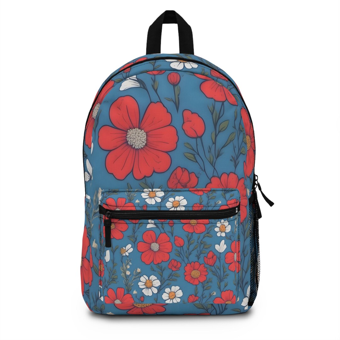 Blue Dainty Floral Backpack - Vintage Floral Backpack - Blue Bookbag ...