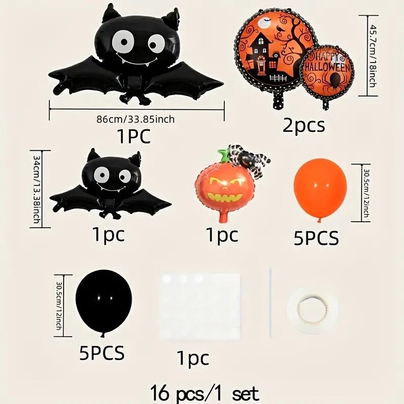 16pcs, Halloween Decoration Balloons, Halloween Bat&pumpkin Balloons ...