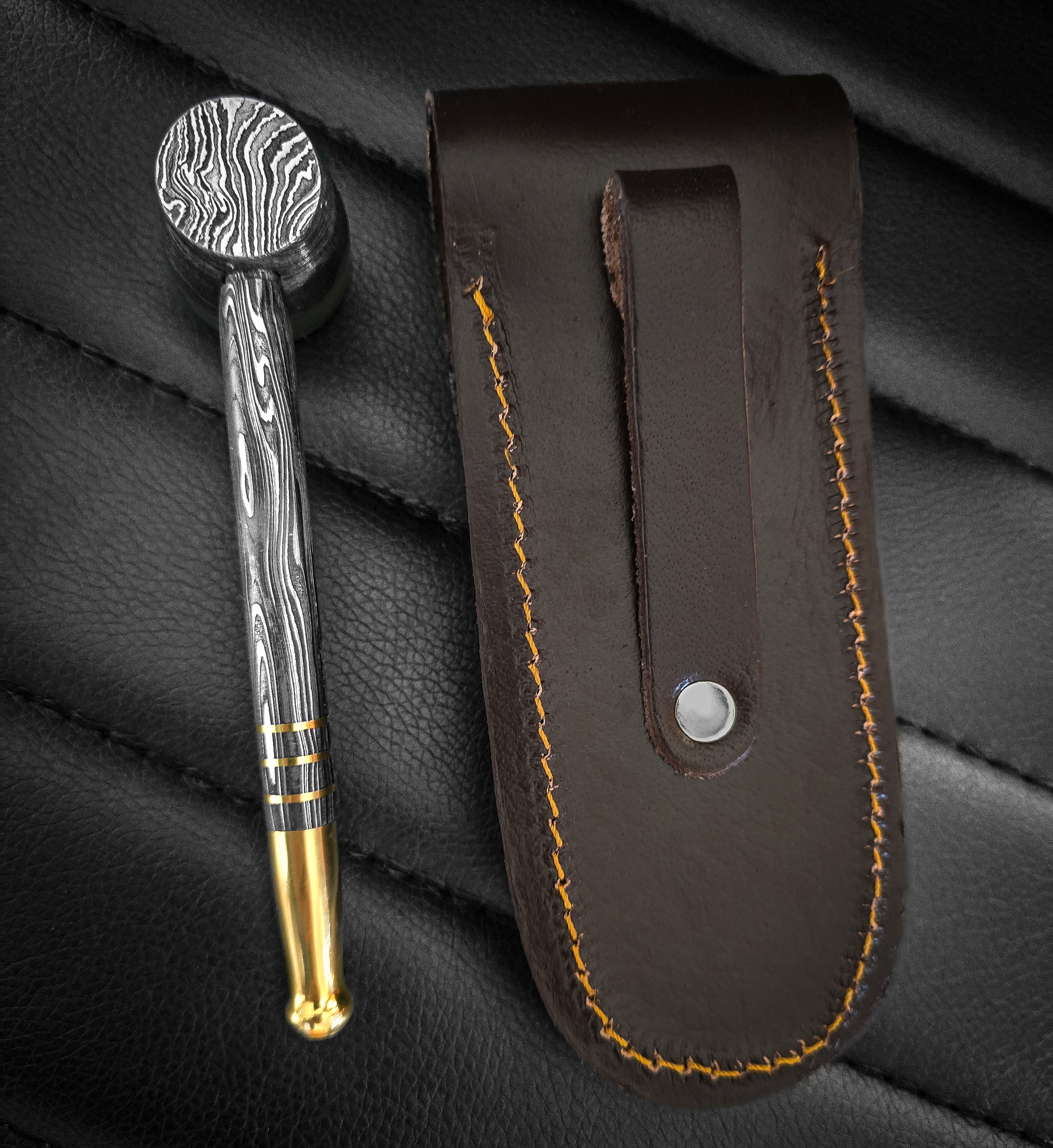 Prime Damascus Steel Handmade Pipe | Brass Smoking Pipe | Leather Pipe ...