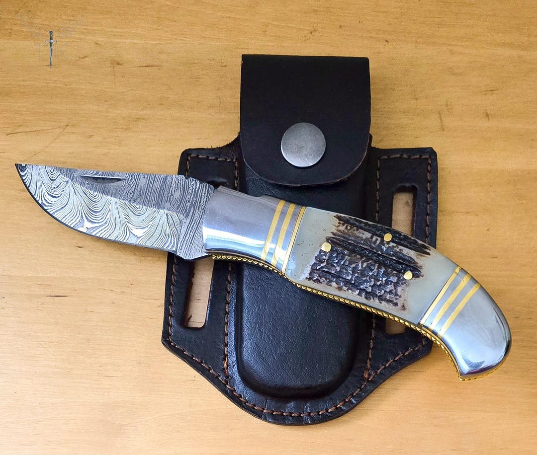 Damascus Steel Royal Stag Antler Night Glow Handle Gift, Birthday Gift ...