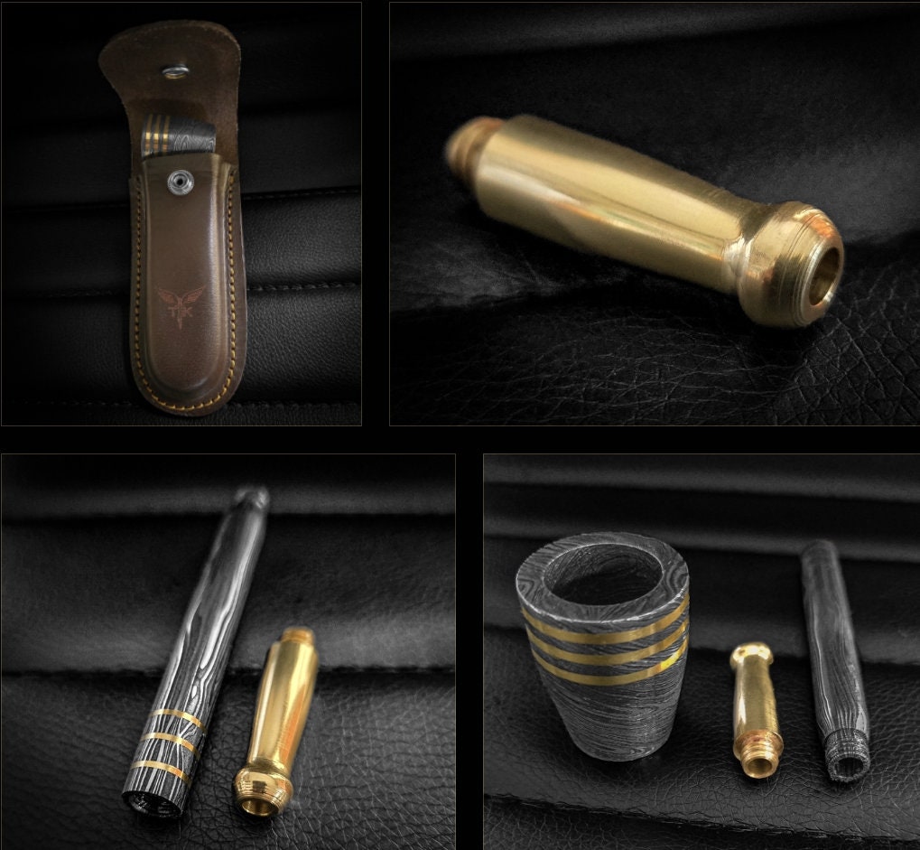 Prime Damascus Steel Handmade Pipe | Brass Smoking Pipe | Leather Pipe ...