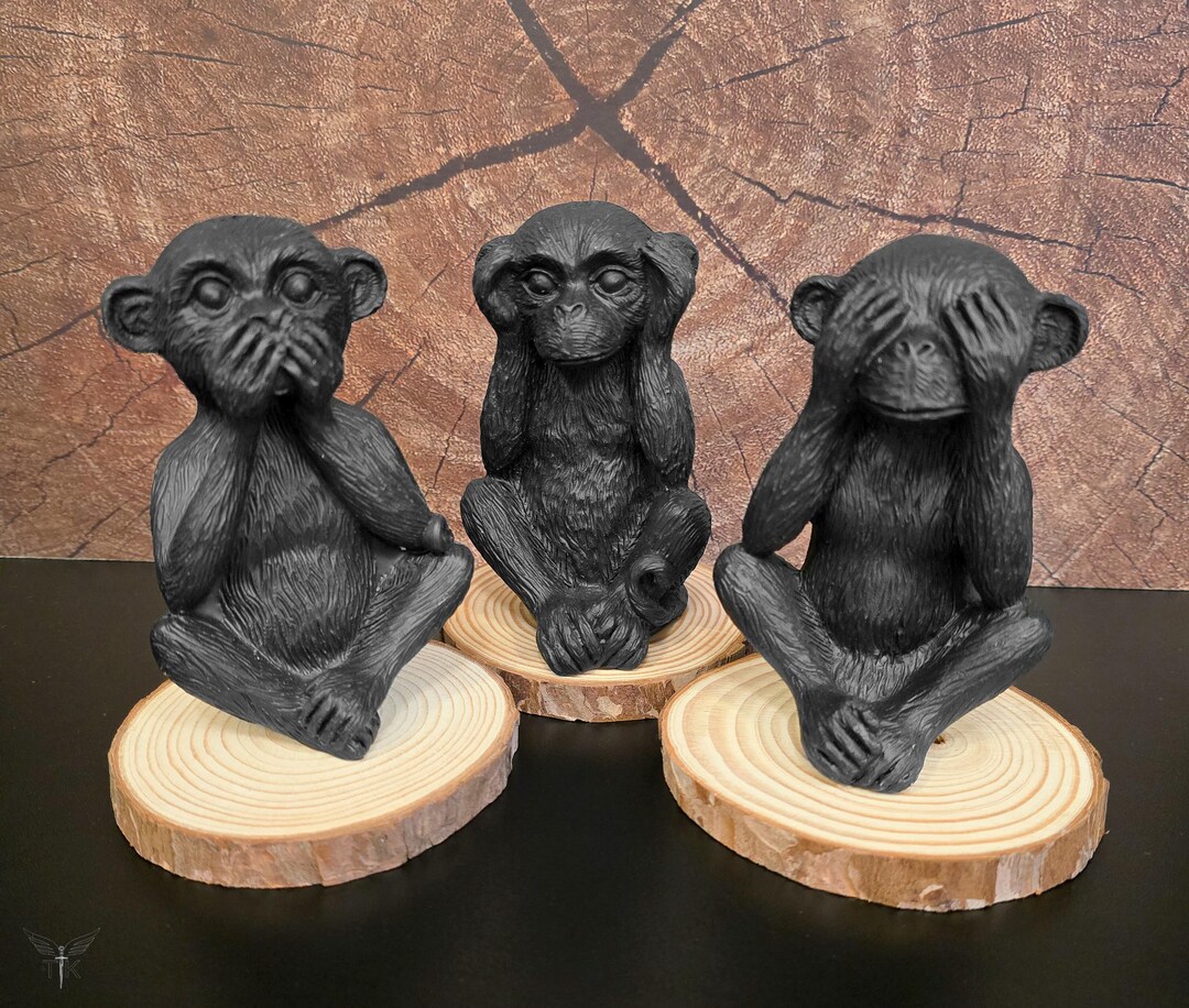 3 Monkeys Resin Statue | Monkey Sculptures | Home Decor Monkey Figurines | Shelf Decor Monkeys ...