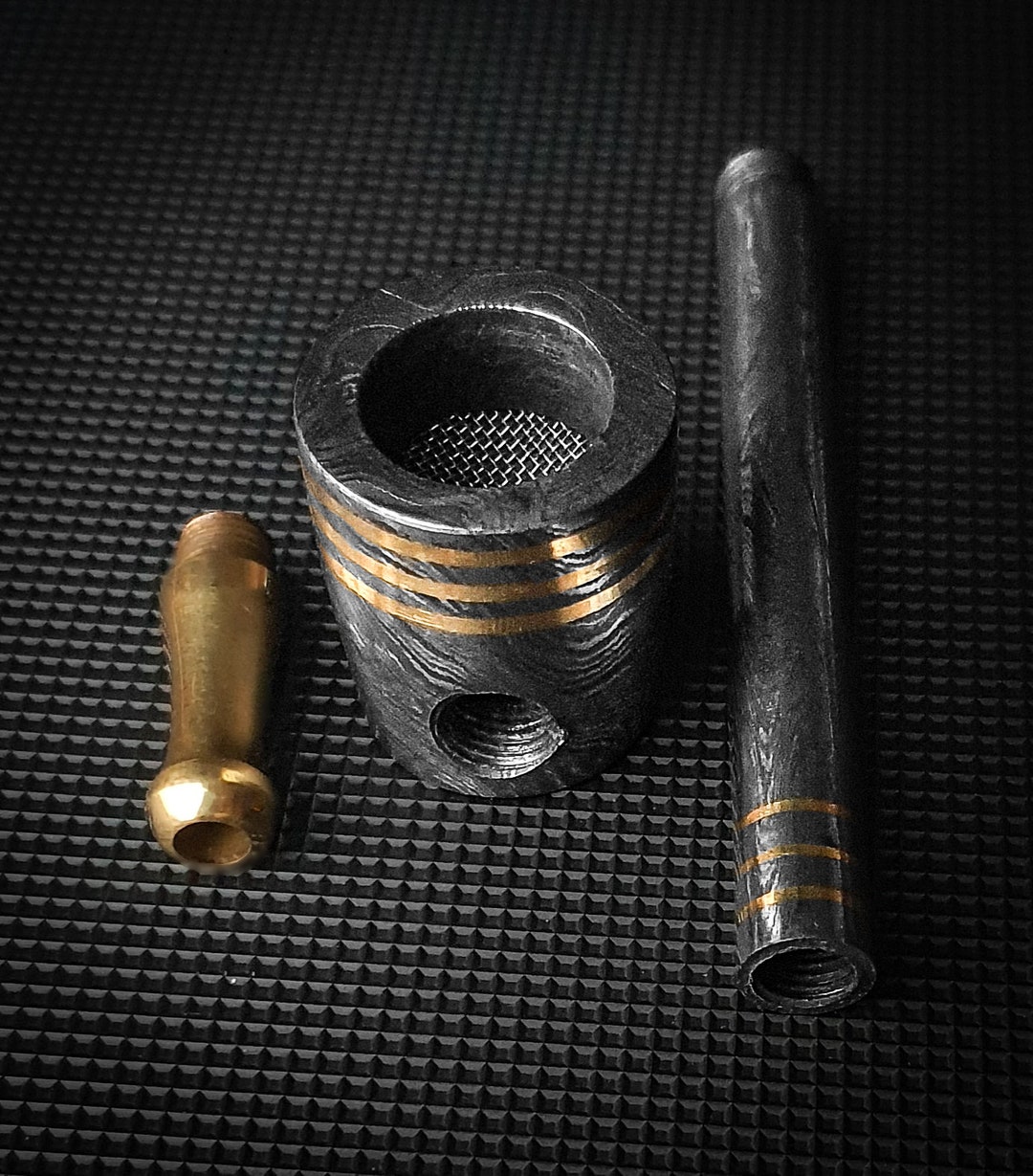 Damascus Steel Smoking Pipe Compact Size | Brass Smoking Pipe | Leather ...