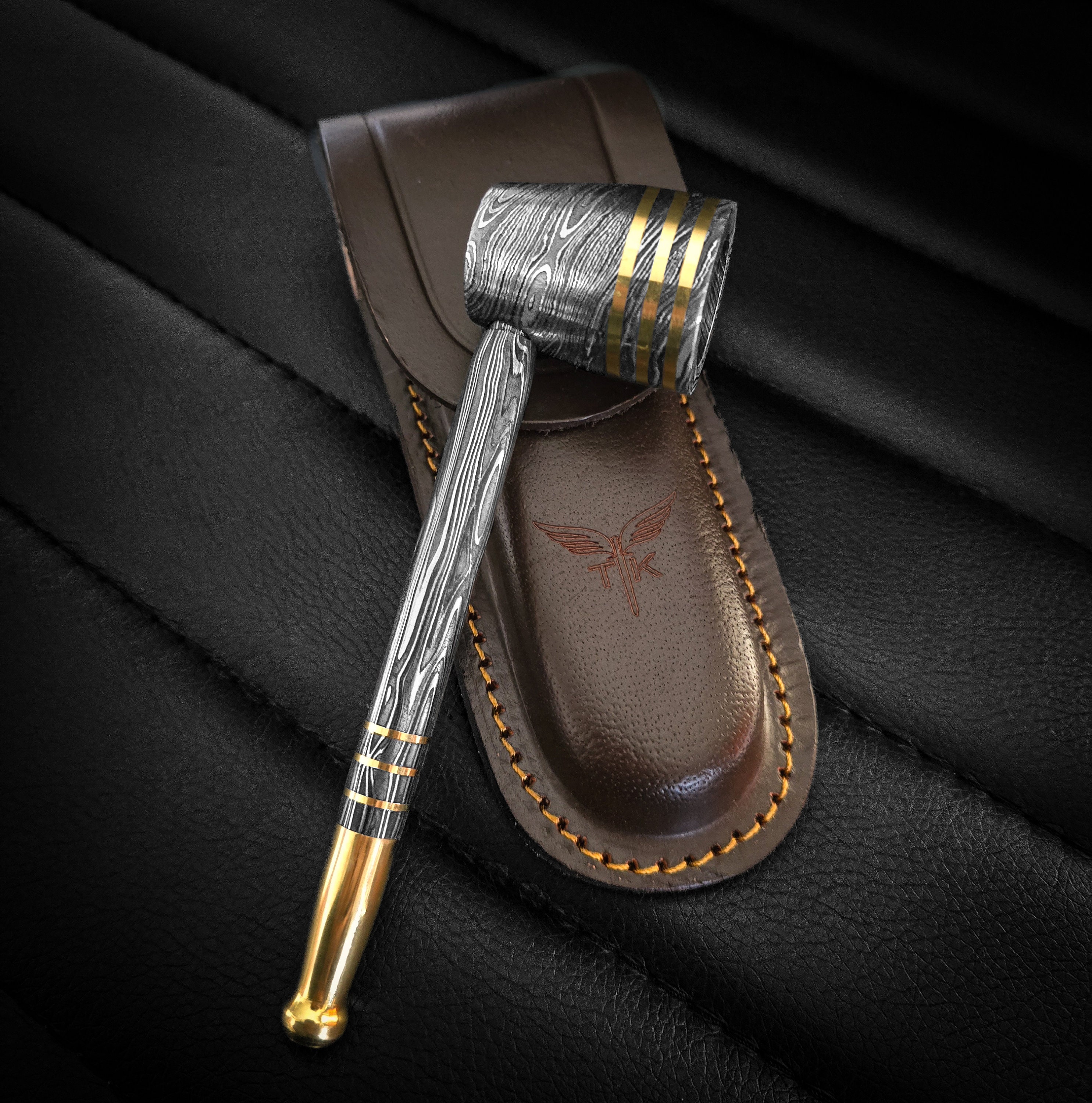 Prime Damascus Steel Handmade Pipe Brass Smoking Pipe Leather Pipe Case ...