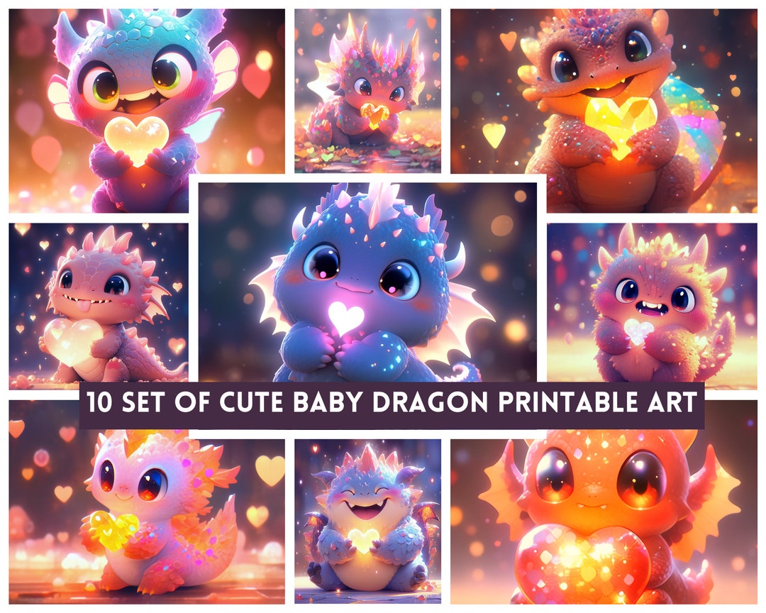 10 Set of Cute Baby Dragon Art Printable Perfect for Room - Etsy