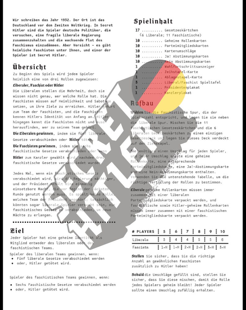 Secret Hitler – Deutsche Version als PDF | Druckbares Spiel mit ...