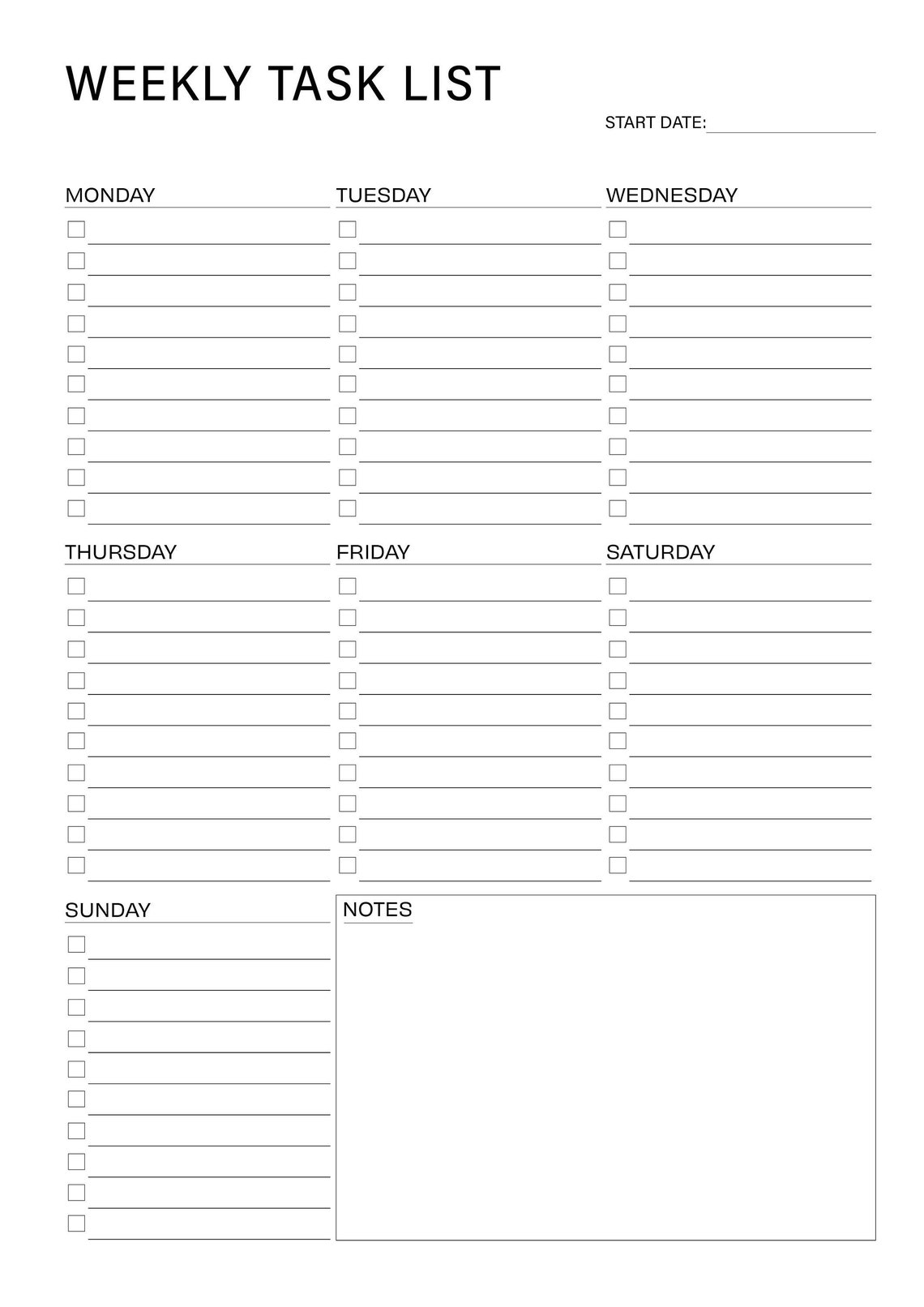 Weekly Task List Printable to Do Checklist, Undated Task and ...