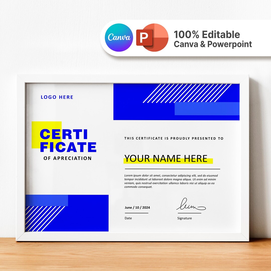 Minimal Blue Certificate Template | Canva Templates | Apreciation ...
