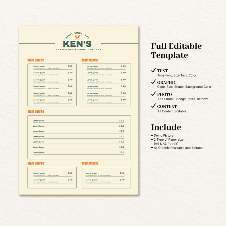 Cream Restaurant Menu | Menu Template | Price List | Minimalist Menu ...