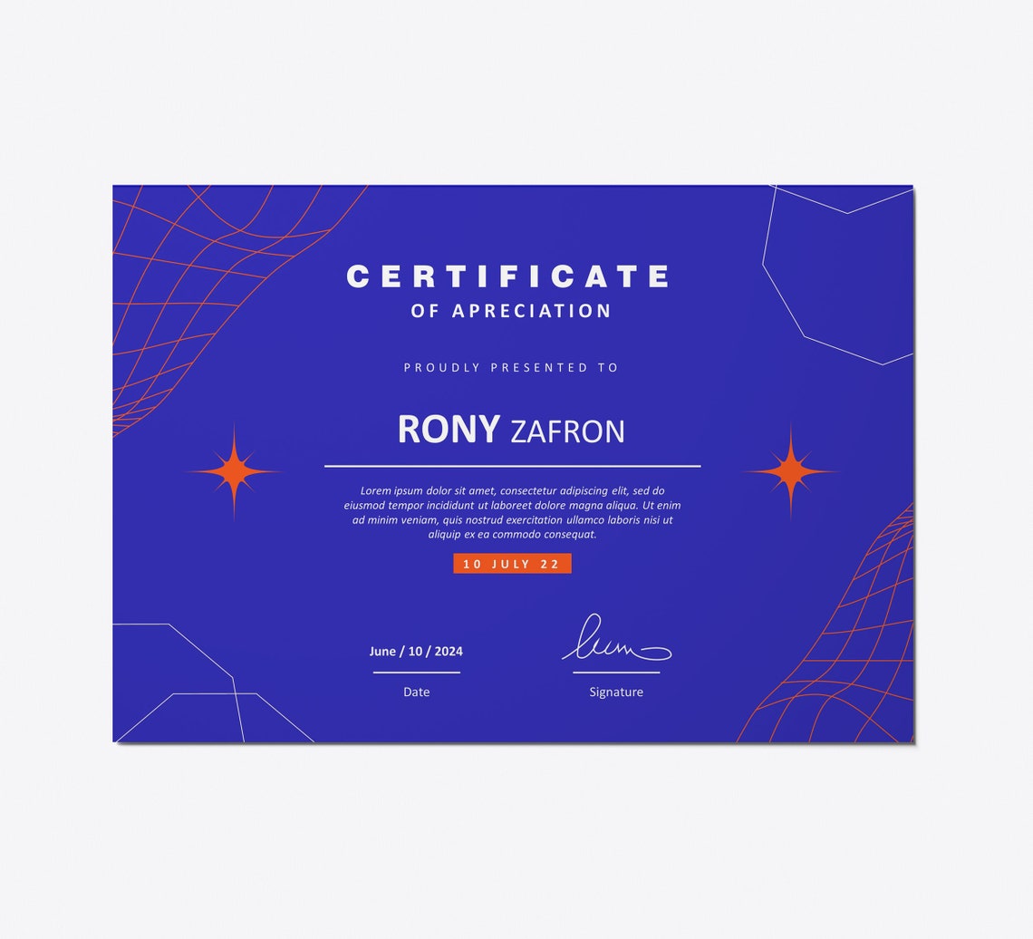 Modern Blue Certificate of Apreciation Certi Achievement Retro Certi ...