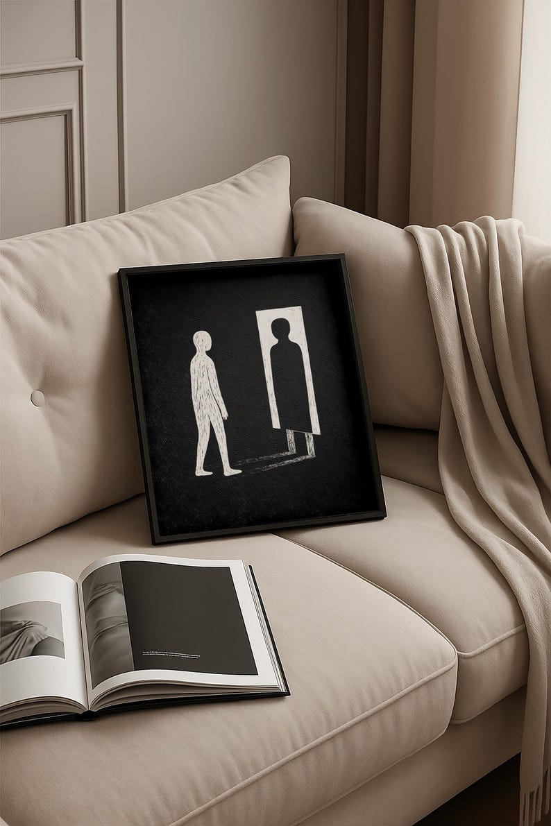 Minimalist Shadow Art Print, Surreal Silhouette Illustration, Dark ...