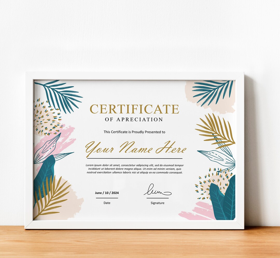 Tropical Certificate of Apreciation Certi Achievement Leaf Art Certi ...