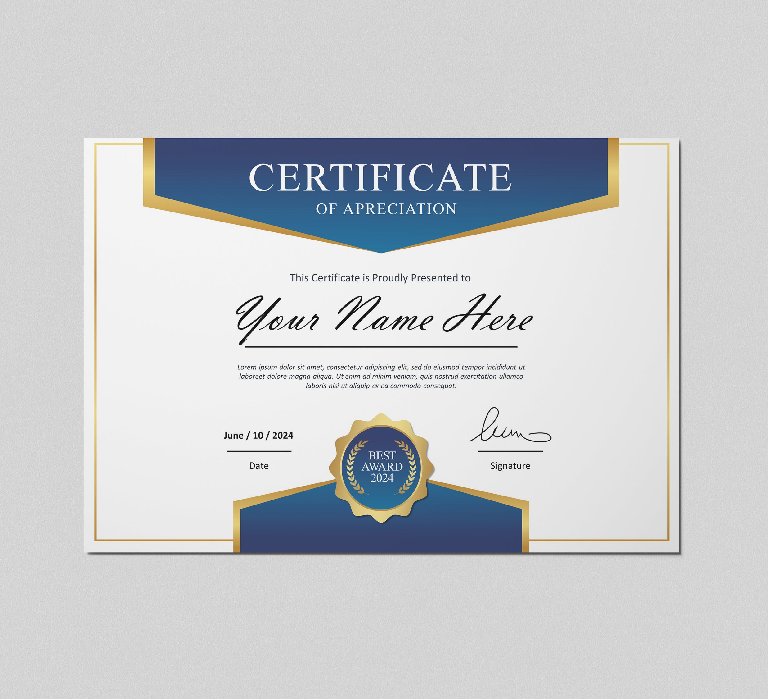 Editable Blue Certificate Template Canva Templats Apreciation Form of ...