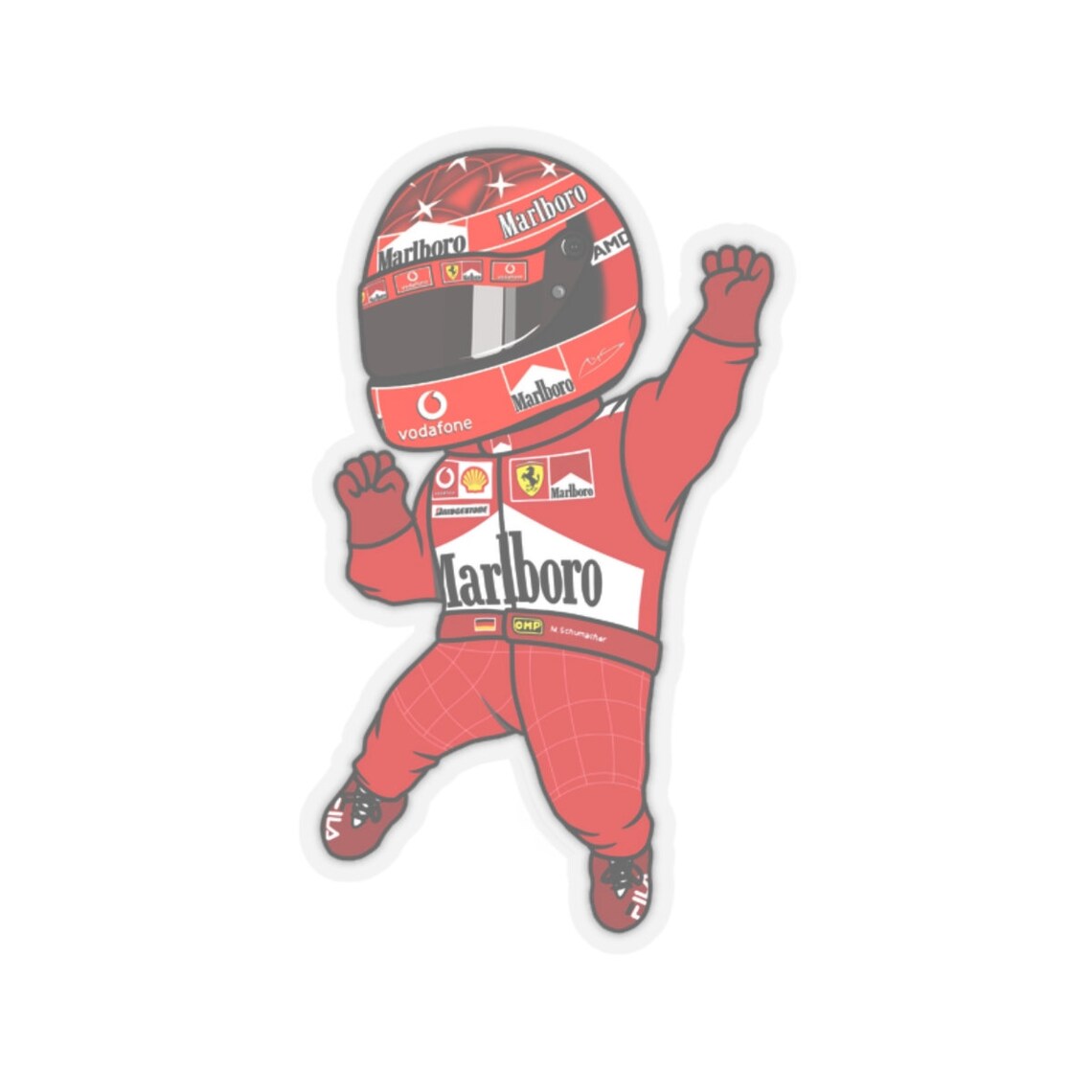 Michael Schumacher Cartoon Sticker 2x2 3x3 4x4 6x6 Transparent or White ...