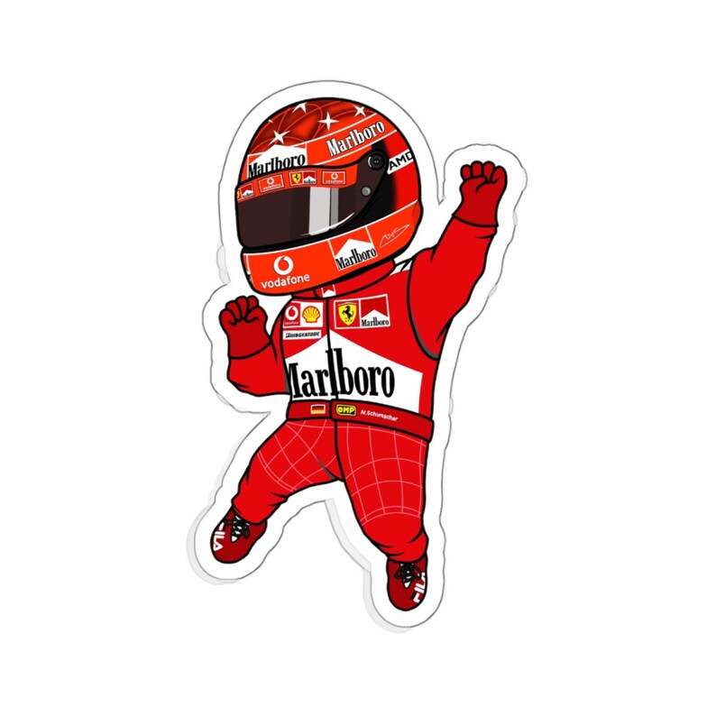 Michael Schumacher Cartoon Sticker 2x2 3x3 4x4 6x6 Transparent or White ...