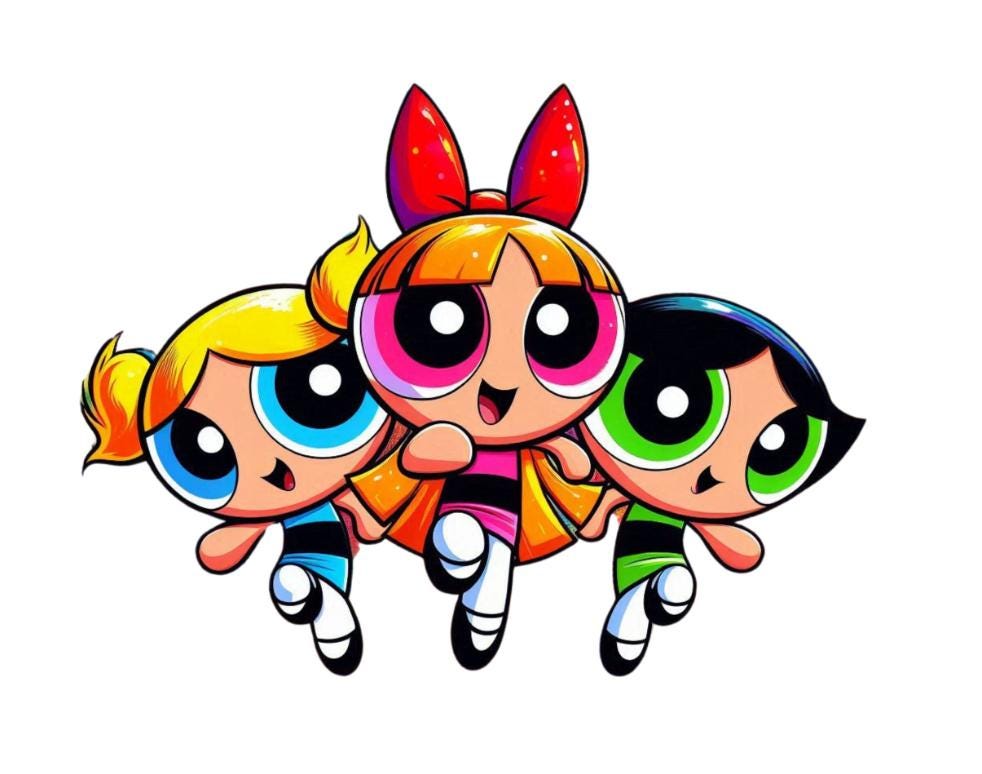 2 Colorful Powerpuff Girls Artwork Digital Print for Kids Room Decor ...