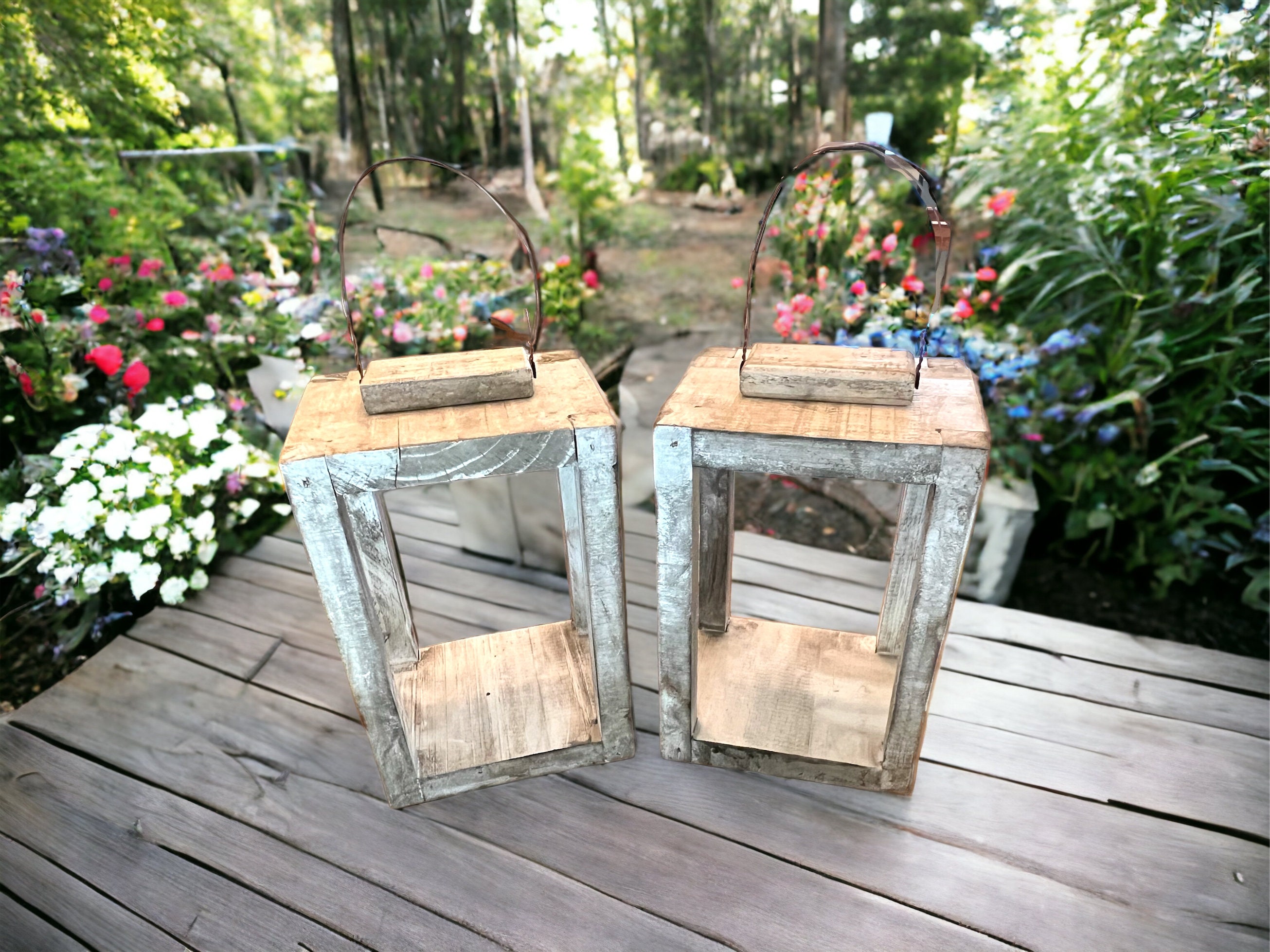 Set of Two Wooden Lanterns - Etsy