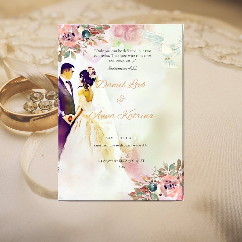 Wedding Invitation and Thank You Card. JW. Template to Edit, Print or ...