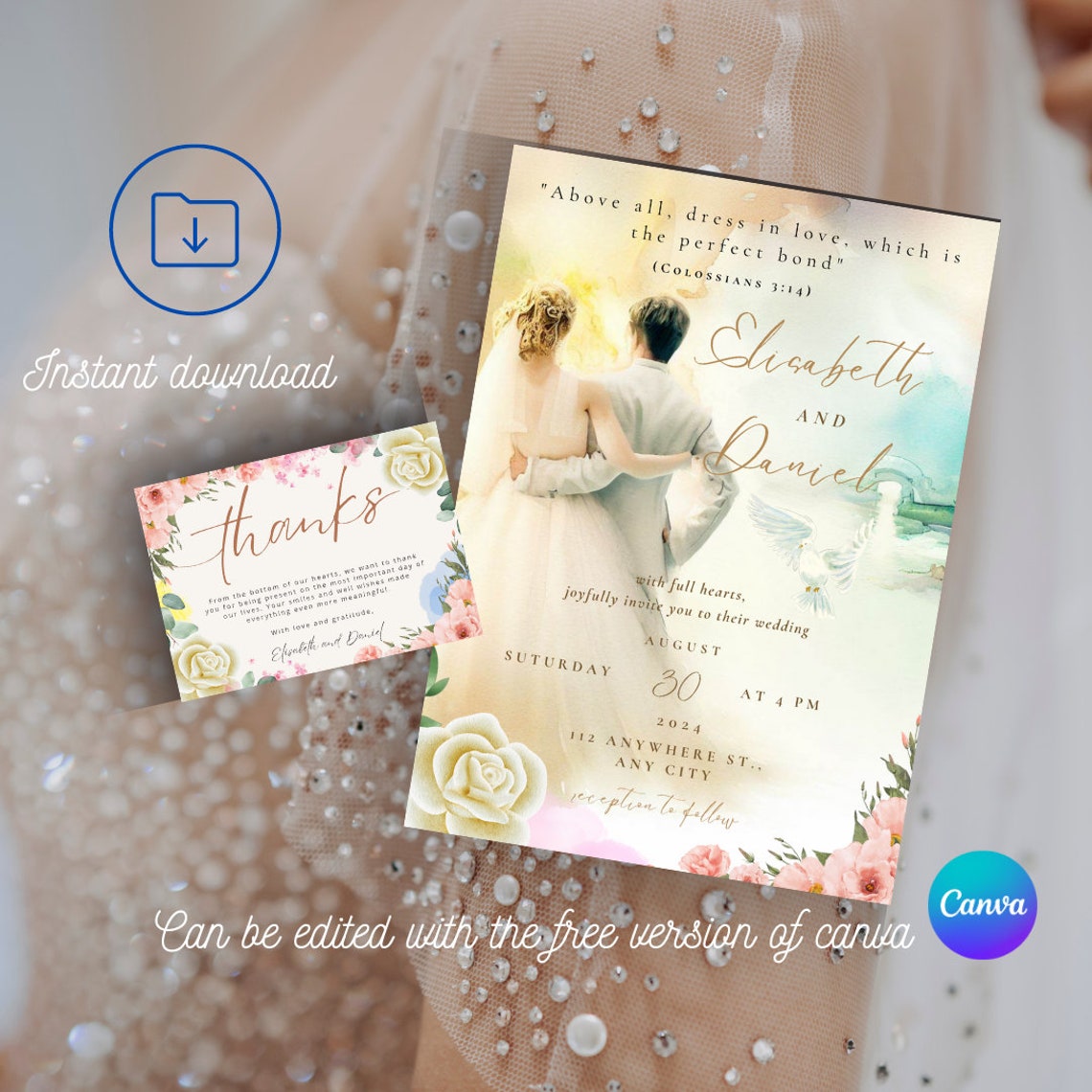 Wedding Invitation and Thank You Card. JW. Template to Edit, Print or ...