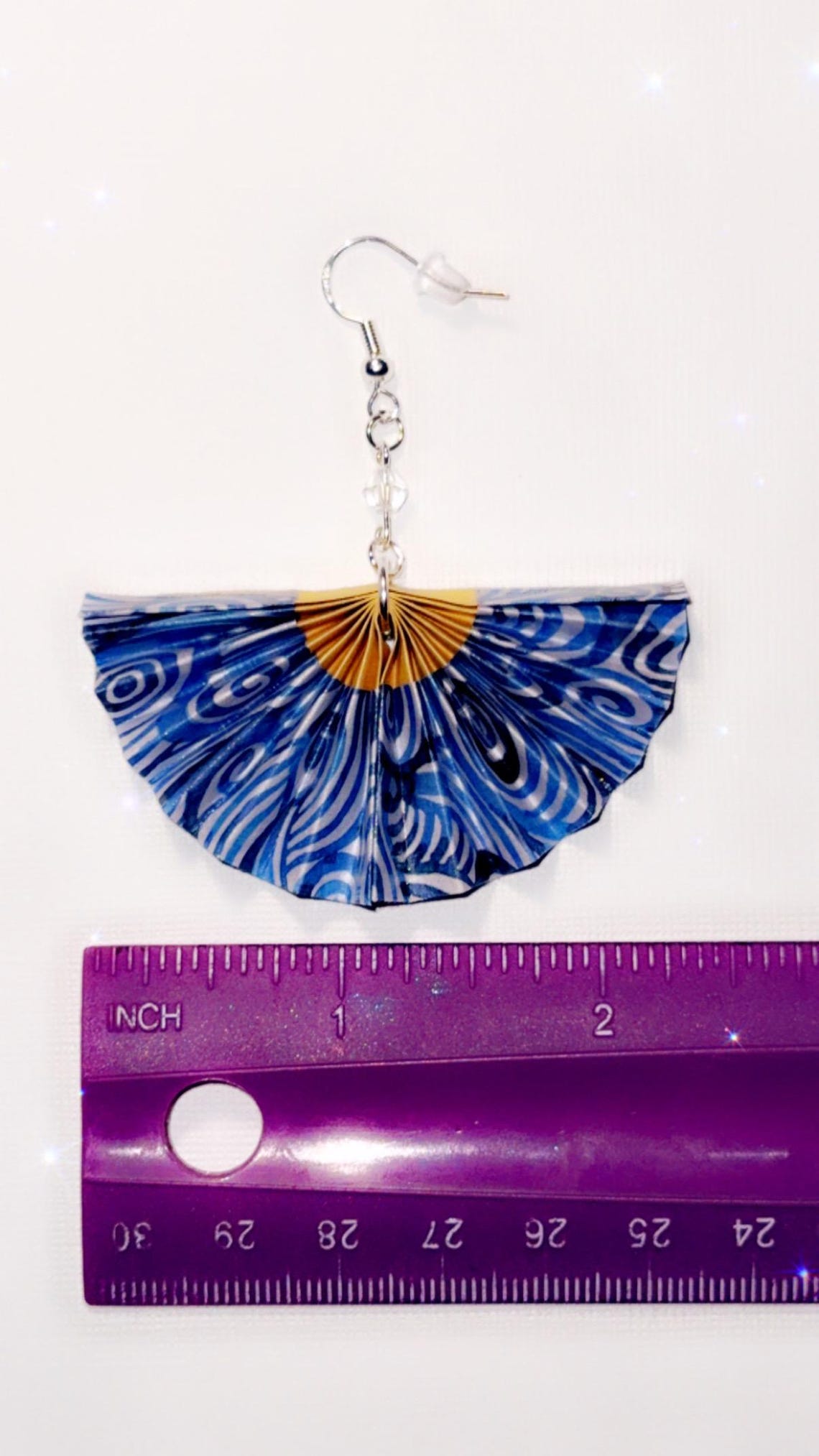Handmade Origami Fan Earrings: Blue Swirl Paper, Sterling Silver Hooks ...