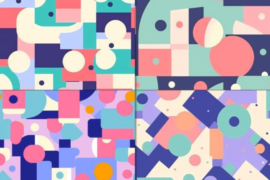 1980s, 1990s Pastel Retro Shapes Patterns, Digital Papers, Clipart ...