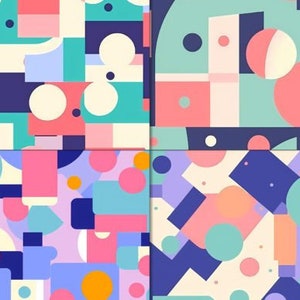 1980s, 1990s Pastel Retro Shapes Patterns, Digital Papers, Clipart ...