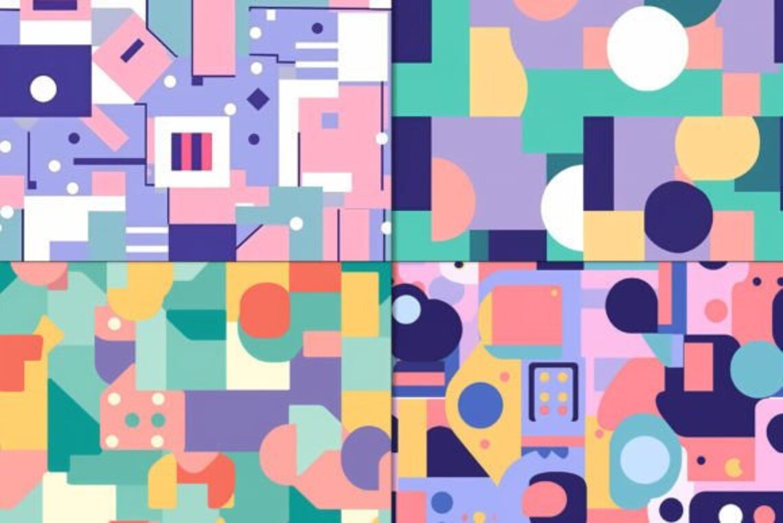 1980s, 1990s Pastel Retro Shapes Patterns, Digital Papers, Clipart ...