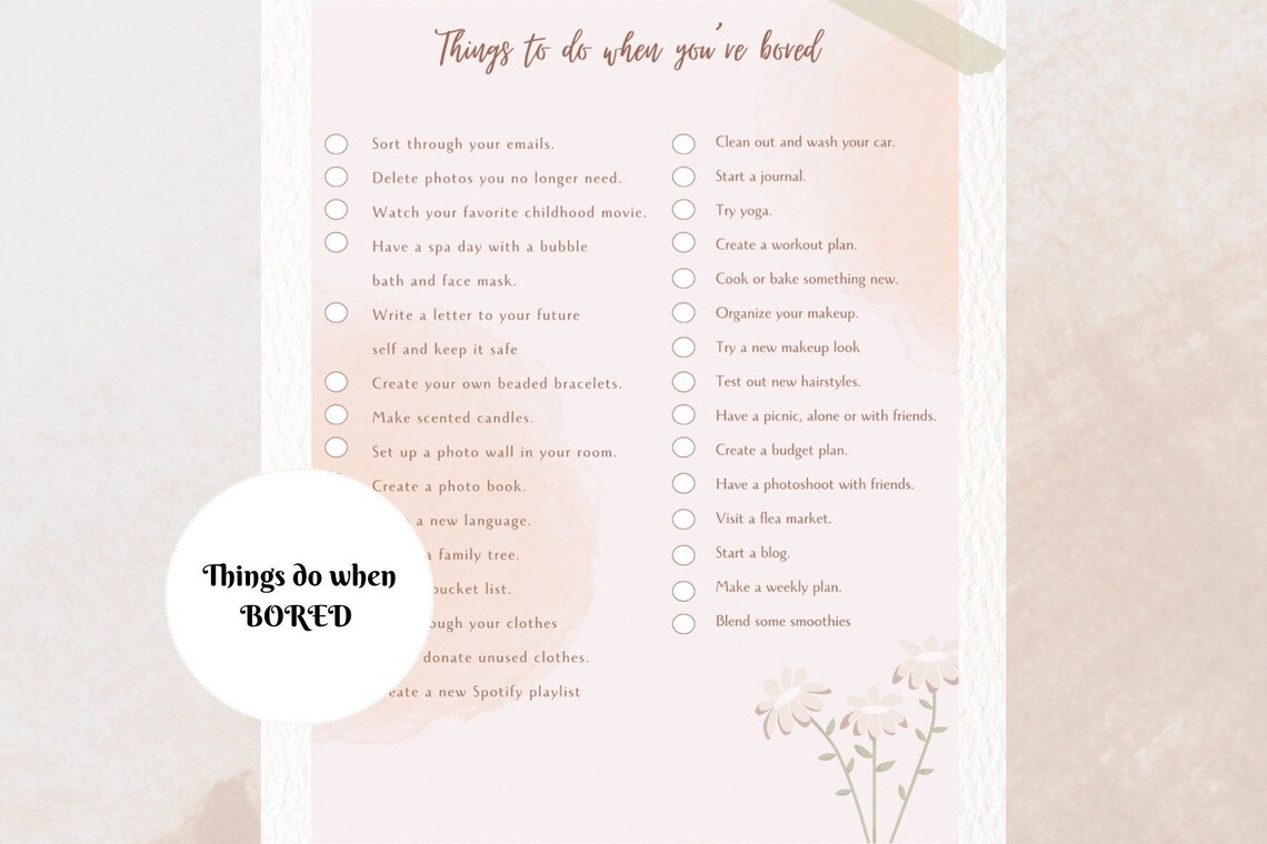 Bored Things to Do List Bored Checklist Boredom Alone What to Do ...
