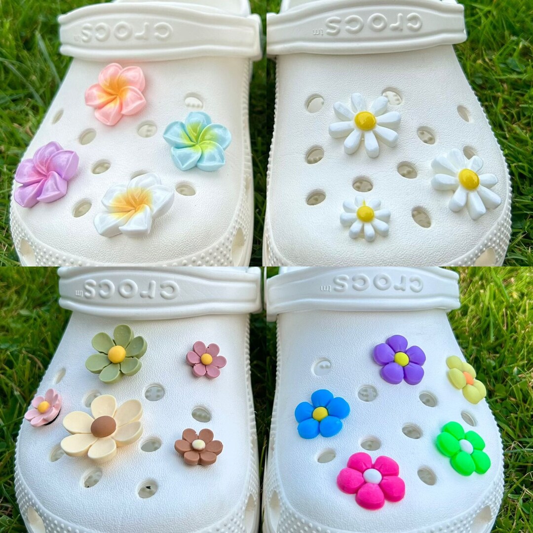Flower Crocs Clogs Charms Shoe Clip Jibbitz Badge Pastel Green Brown Pink Daisy Garden Plant ...